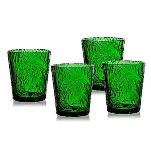 Jomop Handmade Pressed Colored Tumbler Drinking Glasses Green Set of 4 Retro (4, Old Fashioned Glasses)