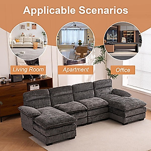 Chenille U Shaped Modular Sectional Sofa,6 Seat Couch 6 Deap Seats Corne, Oversized Convertible Upholstery,Symmetrical Sofa Cloud Couches with Double Chaise for Living Room Apartment (Grey)