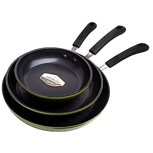 Ozeri Frying Pan 3-Piece Set (8", 10", 12") – 100% PTFE PFC, APEO, GenX, NMP and NEP-Free German-Made Coating, Green