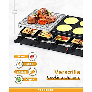 Saenchue Raclette Table Grill - Indoor Electric Grill Griddle - Nonstick Extra Large Reversible 4-In-1 Outdoor Dishwasher Safe with Cheese 12 Paddles 12 Spatulas for 12 Person, FD-12