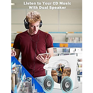 4000mAh Rechargeable Portable CD Player:Kpop Music Player with Bluetooth HiFi Speaker,Remote Control,LCD Display,Sleep Timer,Headphone Jack, Supports CD/Bluetooth/FM Radio/U-Disk/AUX