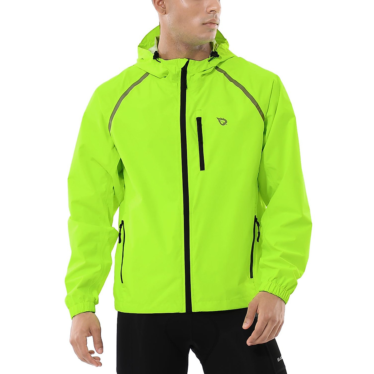 BALEAF Mens Cycling Rain Jacket Windbreaker Waterproof Running Gear Golf Mountain Biking Hood Lightweight Reflective Yellow 3XL