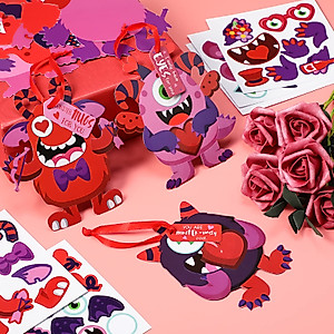 40 Sets Valentine's Day Crafts Kits for Kids, Valentine's Day DIY Monster Cards for Kids, Valentines Paper Craft Hanging Ornament, Valentines Entertainment Activities for Boys Girls School Class Home