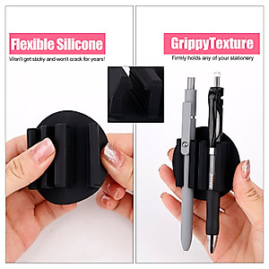 4PCS Adhesive Silicone Pen Holder, Pen Clip Set Marker Holder for Desk Clipboard and Other Flat Surfaces Pencil Holder for Classroom Office Home School Teacher Students Stuffs Supplies (Black)