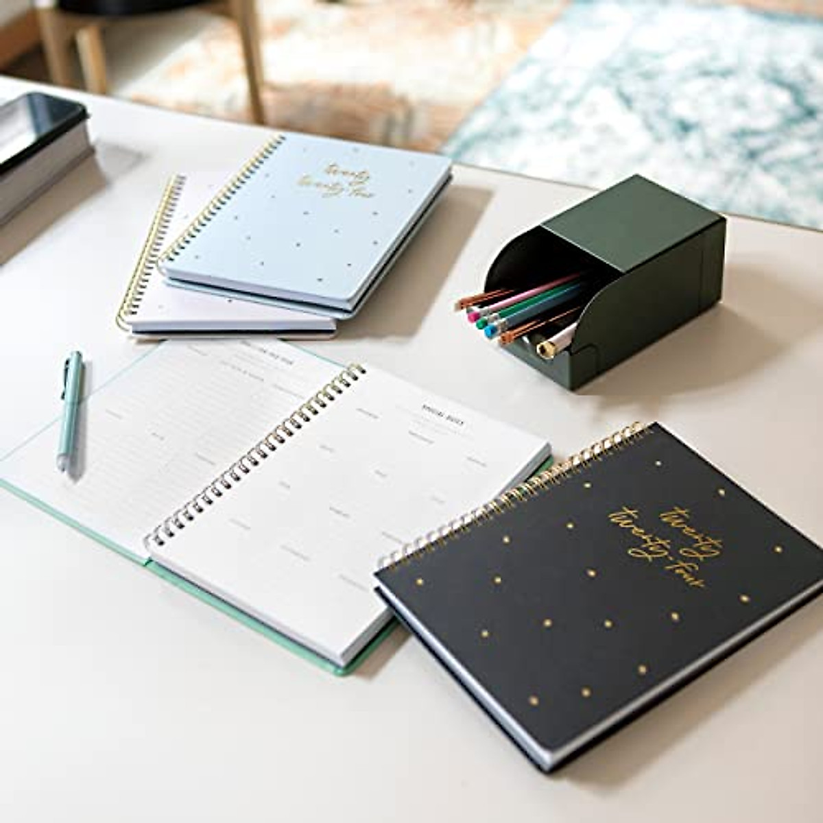 Letts Celebrate Weekly/Monthly Planner, 12 Months, January to December, 2024, Gold Twin-Wire Binding, A5 Size, 8.25" x 5.875", Multilingual, Grey (C082184-24)