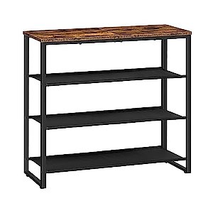 HOOBRO Shoe Rack, 4 Tier Shoe Storage Organizer, Shoe Shelf with 3 Oxford Fabric Shelves and Top Panel, Holds 12-16 Pairs of Shoes, for Entryway, Closet, Steel Frame, Industrial, Rustic Brown BF47XJ01G1
