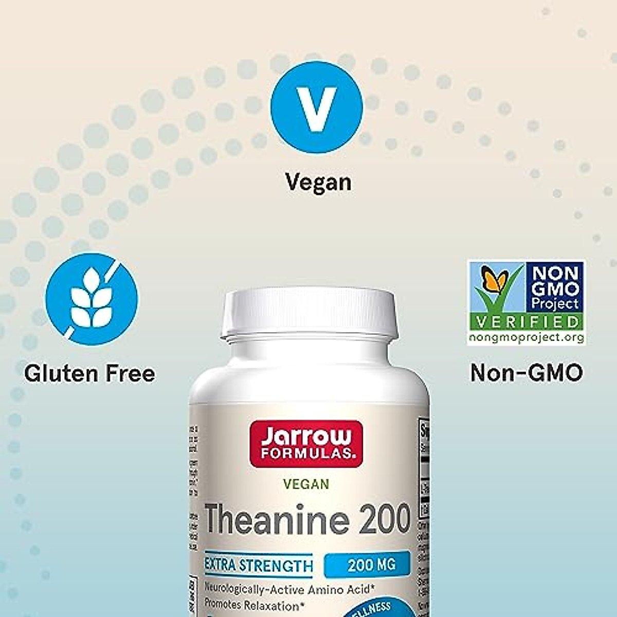 Jarrow Formulas Extra Strength Theanine 200 mg, Dietary Supplement That Promotes Relaxation, Amino Acid Supplement for Relaxation Support, 60 Veggie Capsules, 60 Day Supply