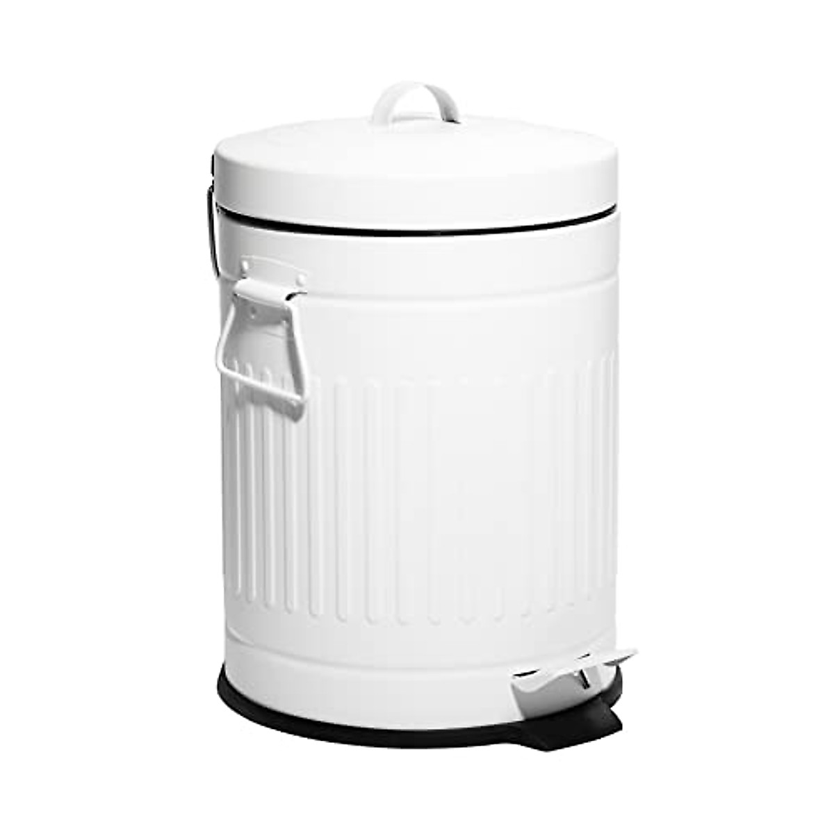 BINO Round Step Trash Can | Home or Office Bathroom Trash Cans with Lids | Kitchen Garbage Can with Non-Slip Stepper | Stainless Steel Small Trash Can with Lid | Matte White (1.3 Gallon/5 Liter)