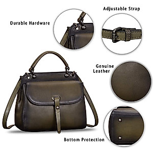 Genuine Leather Crossbody Bag Top-Handle Handbag for Women Vintage Handmade Shoulder Purse (Green)