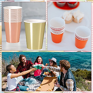 Trimming Shop Disposable Paper Cups Shiny Foil Metallic Silver Paper Cups 12oz (355ml) Party Cups Disposable Party Tableware for Indoor, Outdoor Dining, Birthday, Wedding, BBQ, Garden Party, 8pcs