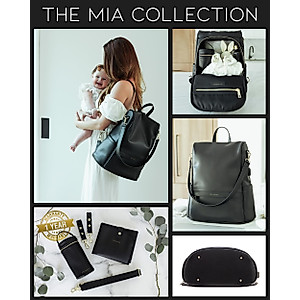 MIA + SOPHIA Leather Diaper Bag Backpack with Changing Pad, Stroller Straps, Bottle Holder (Black Mia)