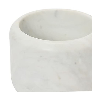 Creative Co-Op Marble Pinch Pot with Brass Spoon, Set of 2 Serveware, 4"L x 4"W x 3"H, White