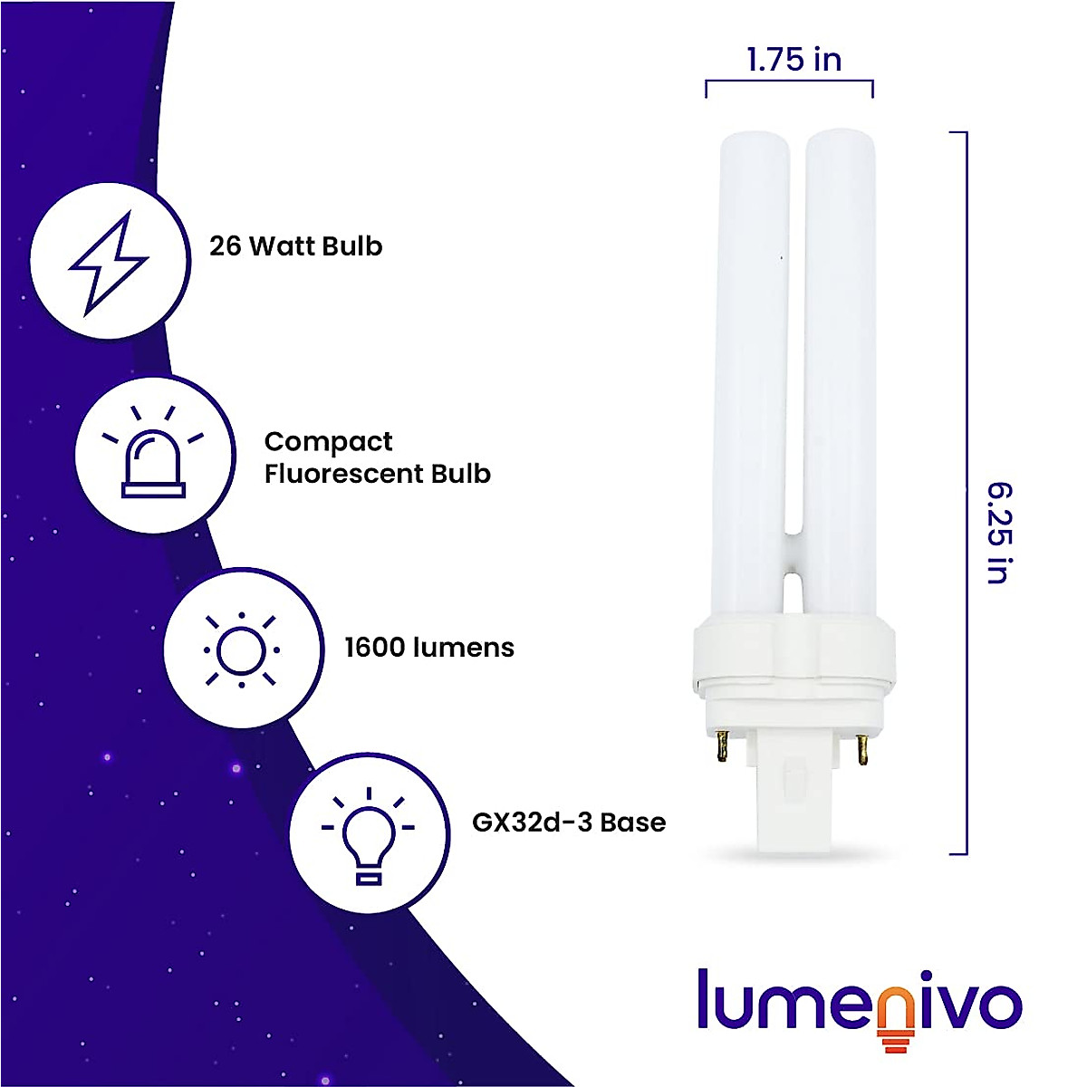 lumenivo Replacement Bulb for Philips PL-C15MM/28W/827 Philips PLC15mm 28w 27 GX32d-3 T4 Compact Fluorescent 2 pin Base - 2700K Warm White - 10000 Hours - 1600 Lumens