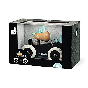 Janod Spirit Wood Car Push Toy - Rony Rhino - Ages 18 Months+ - J04492