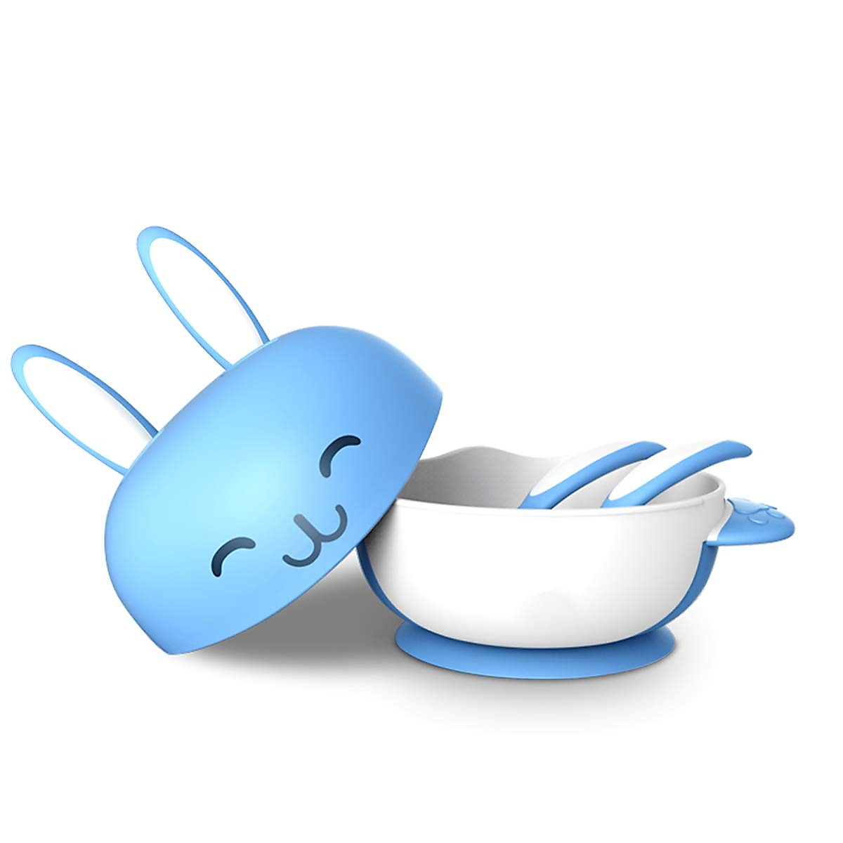 VoSinrly Baby Mate Suction Bowl for Toddlers with Fork & Spoon Set - Toddler Bowls with Suction and Lid - BPA Free Baby Feeding Set (Blue)