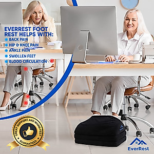 EverRest Foot Rest for Under Desk at Work - Warm Cozy Feet Pocket - Tall Adjustable Footrest for Gaming Computer Chair - Ergonomic Foot Rest Stool Pillow Back Pain Relief Office Footrests 3 Heights