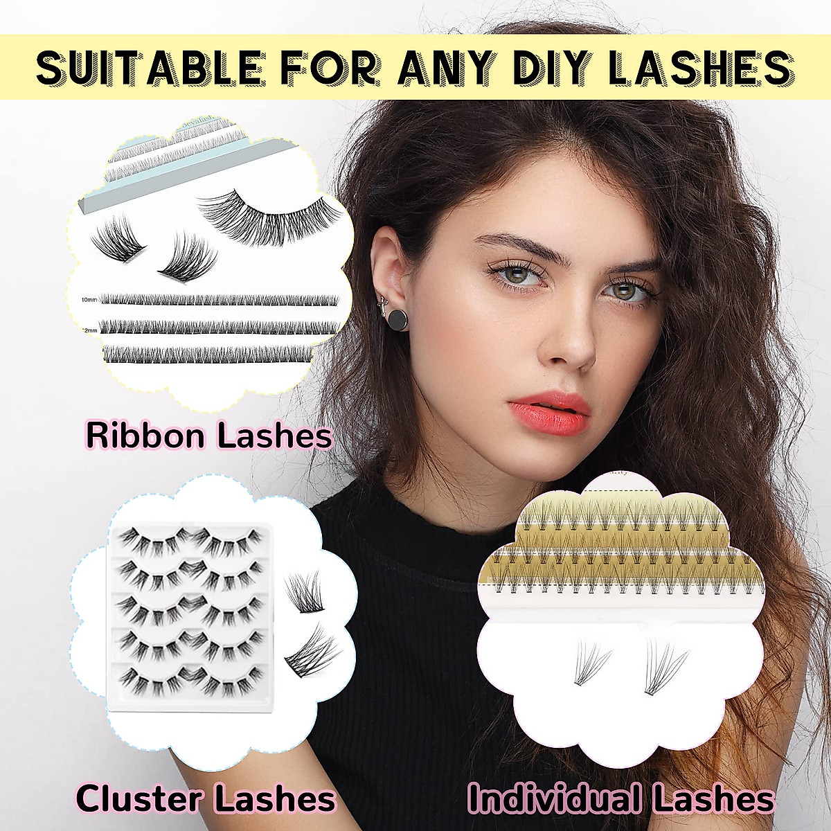 Lash Bond and Seal Cluster Lash Glue for Lash Clusters Super Strong Hold 48 Hours Long Lasting Bond and Seal Lash Glue Waterproof Latex-Free Black Eyelash Glue + Sealant by Mereton (Pink Bottle)