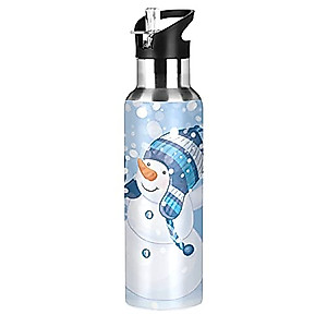 xigua Christmas Snowman Water Bottle Stainless Steel Vacuum Insulated Water Bottle with Straw Lid for Sports Cycling Hiking Gym School Home,20 oz.