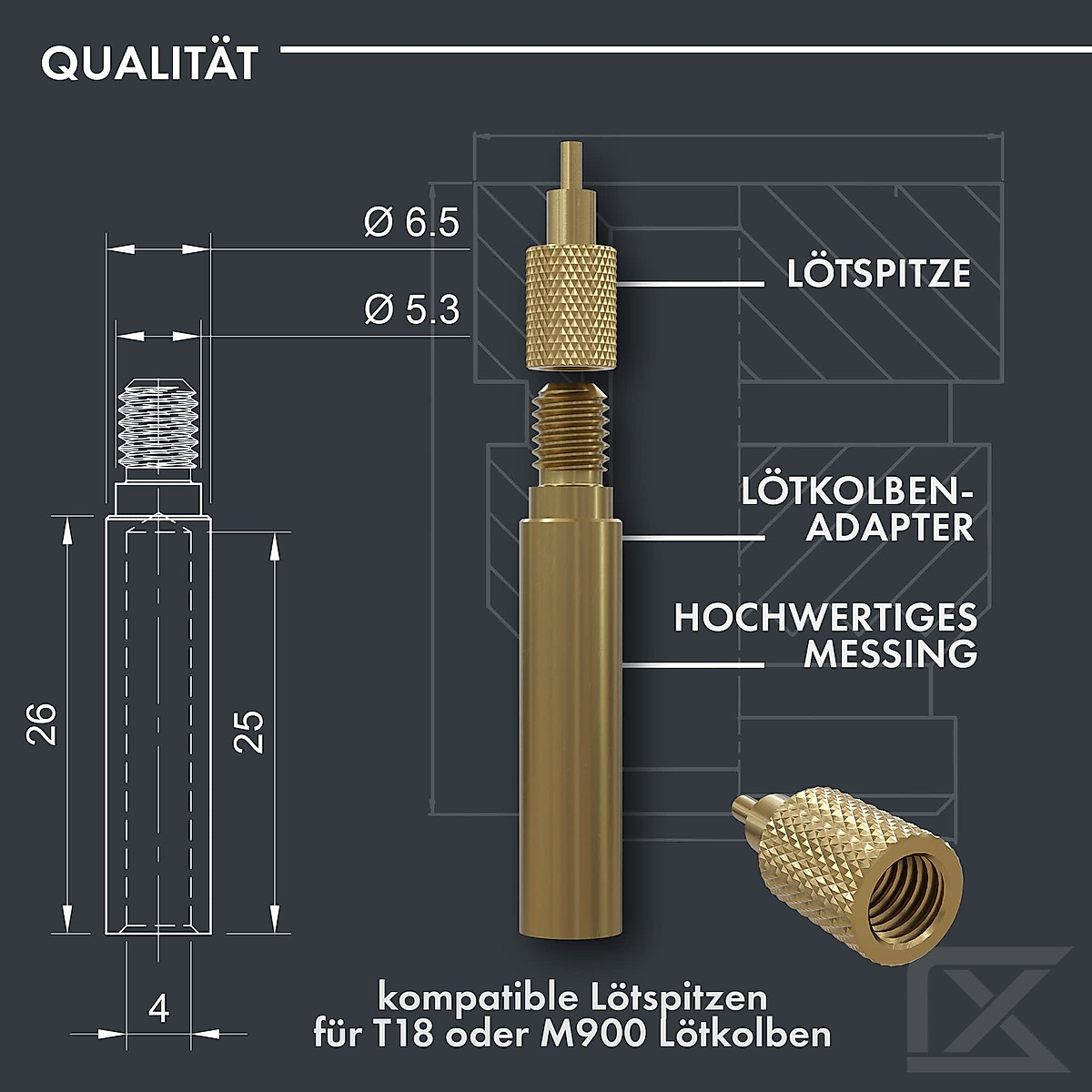 ruthex 7X Soldering Tips/Heat-Set Insert Tips - Threaded Inserts M2 / M2.5 / M3 / M4 / M5 / M6 / 1/4" / M8