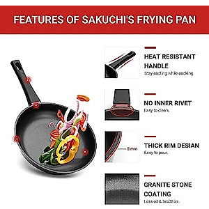 Sakuchi Nonstick Frying Pan 11 Inch, Skillet Non Stick for Induction Cooktop, Cooking Pan with Bakelite Handle, Black