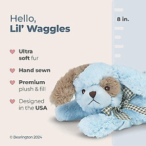 Bearington Baby Lil' Waggles Plush Stuffed Animal Blue Puppy with Rattle, 8 inches