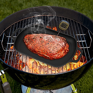 Mimiuo Cast Iron Sizzler Pan for Pizza Oven and Grill, 14 Inch Non-Stick Sizzling Fajita Skillet Rectangular Griddle Pan with Removable Handle for Stove Cooking Grilling Meats Seafood