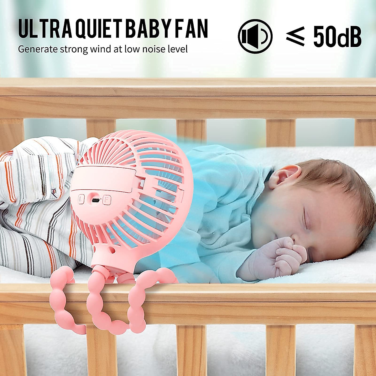 Stroller Fan Upgraded Handheld Personal Fan Battery Operated Mini Portable Fan with LED Light Aromatherapy, Flexible Tripod Clip On Fan with 3 Speeds Versatile Fan for Car Seat Crib Bike Desk (Pink)