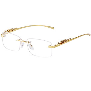 piscm Vintage Rimless Rectangle Sunglasses for Women Men,Trendy Gold Metal Frameless Square Sun Glasses Transparent Eyewear(Gold/Clear)