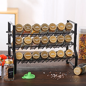 JARXSUN Glass Spice Jars with Label, 24Pcs Spice Jars with Shaker Lids-4 oz Gold Spice Seasoning Jars Bottles Containers Set for Spice Rack (24)