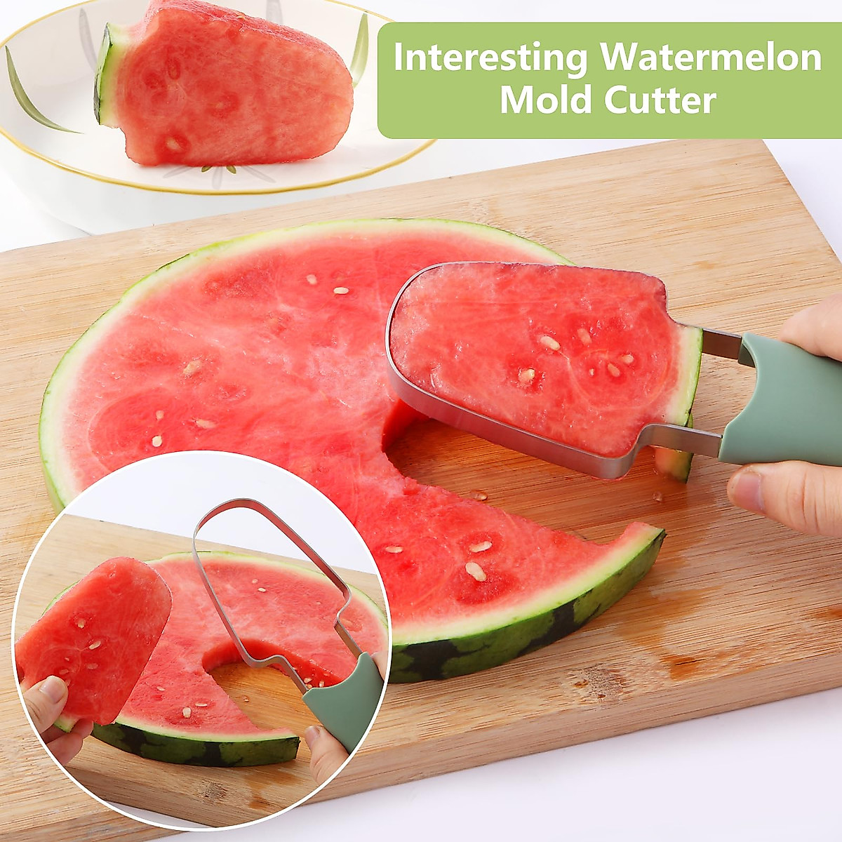 LIVSGNISTA Watermelon Cutter Slicer Tool,Stainless Steel Watermelon Knife and Fork Kit,3-in-1 Fruit Cutter Kitchen Gadgets