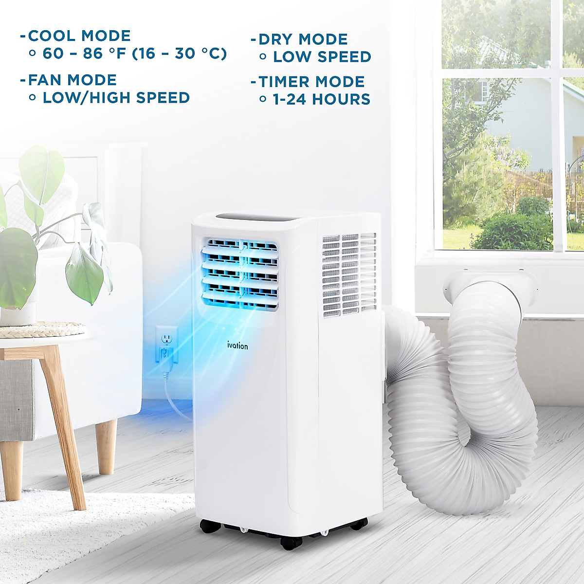 Ivation 9000 BTU Compact Portable Air Conditioner, Smallest AC Unit with Powerful Cooling, Multi-Speed Fan, Dehumidifier, Sleep Mode, Built-In Timer, Remote Control, Washable Filter, Wheels & Handle