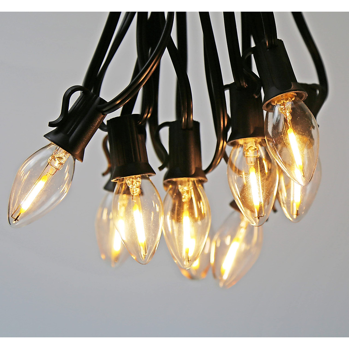 C7 LED Night Light Bulbs, 0.6Watt Equivalent to 7W, E12 Candelabra Small Base, Edison LED Light Bulbs, 2700K Warm White, Clear Plastic, Outdoor String Lights, 12 Pack, Non-Dimmable