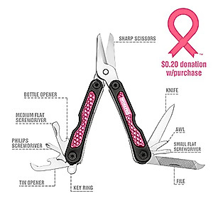 WORKPRO Pink Utility Knife & Multi Tool Set, Folding Box Cutter, Quick Change Blade, 8 in 1 Multi Function Scissor- Portable Pocket Tools for Outdoors, Camping, Fishing, Hiking - Pink Ribbon
