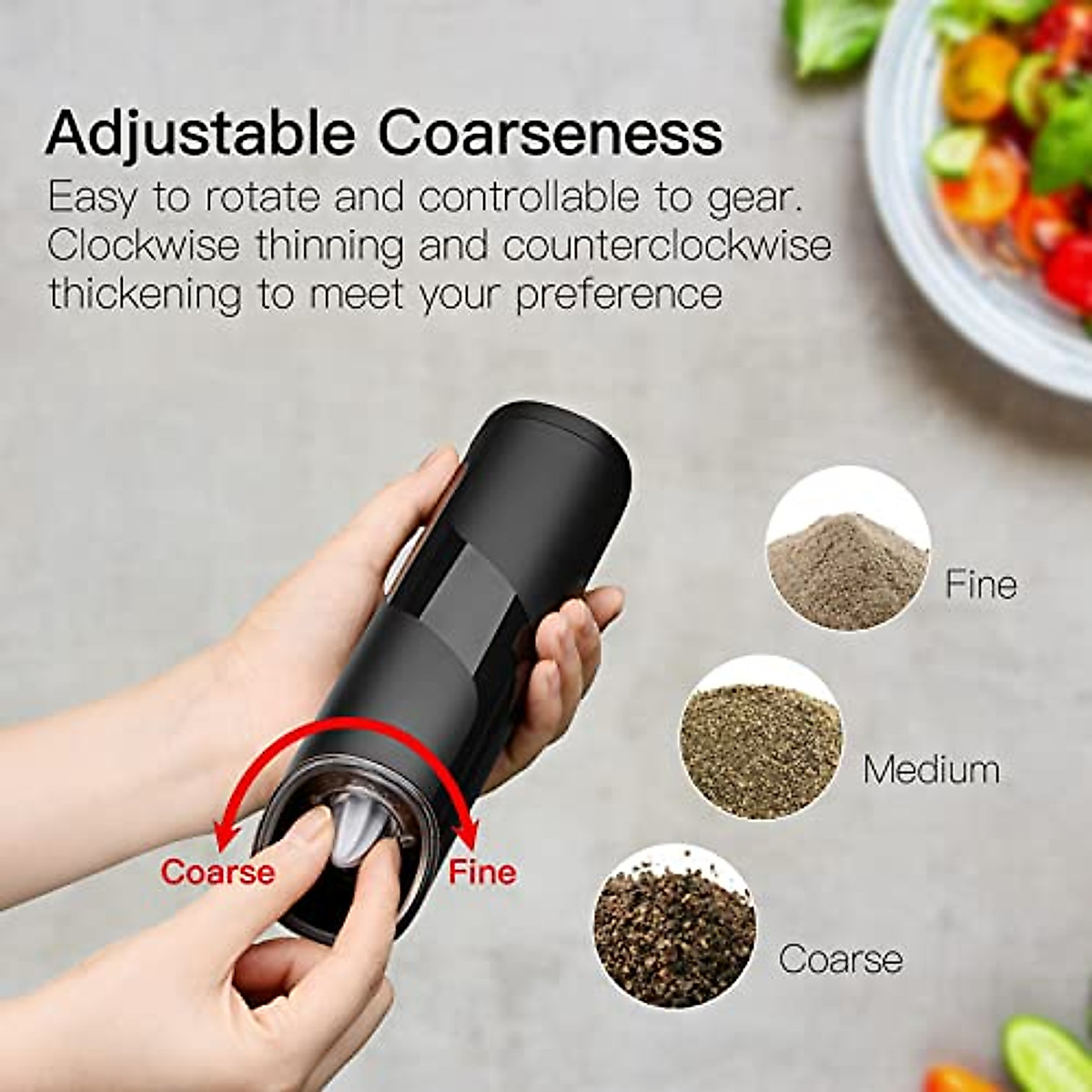 Electric Salt and Pepper Grinder Set Gravity Electric Pepper Grinder, Automatic & Electric Salt and Pepper Grinder, Pepper Mill Electric 1 Pack (Black)