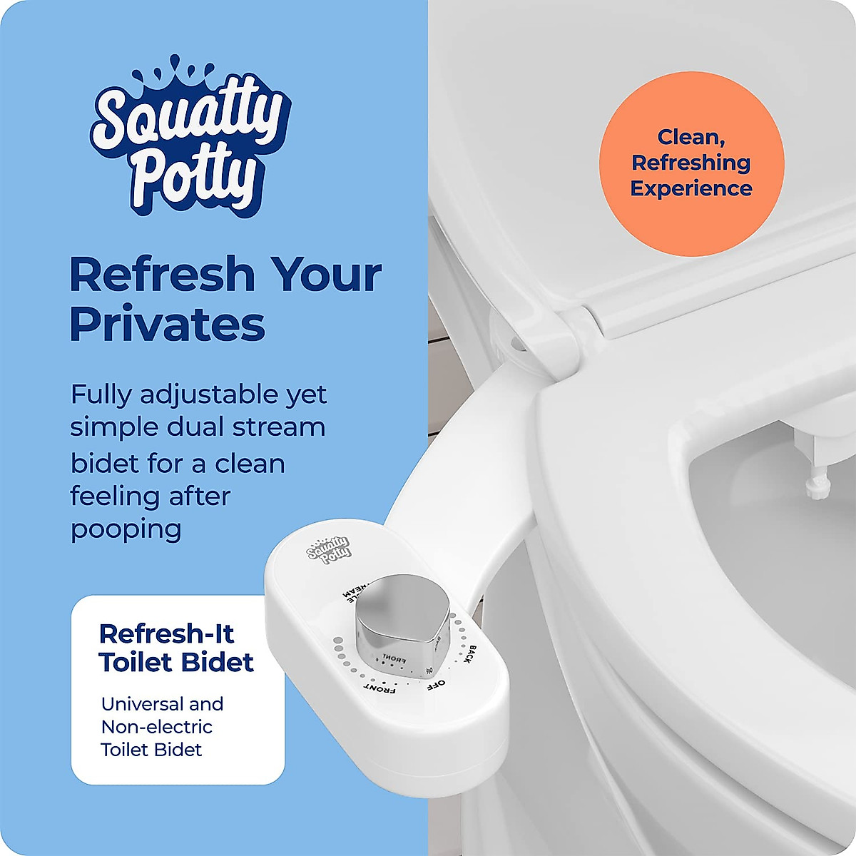 Squatty Potty Refresh-it Dual Stream Fresh Water Bidet Toilet Seat Attachment Non Electric