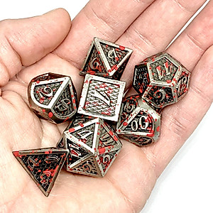 Darksilver Forge Bloodstained Metal Polyhedral Dice Set for Tabletop Roleplaying Games, Dungeons and Dragons, DND, D&D
