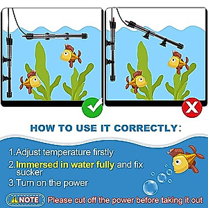 Dreyoo 2 Set Aquarium Fish Tank Heater, Submersible Aquarium Heater with Thermometers and Suckers, Adjustable Knob Aquarium Water Heater Built-in Thermostat for Aquariums (300 W)