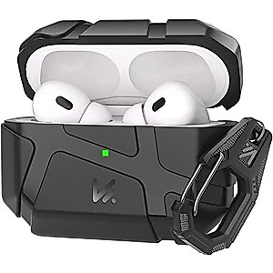 KMMIN AirPods Pro 2nd Generation Case, Airpod Pro Case Cover for Apple AirPods Pro 2nd /1st Gen 2023/2022/2019 Rugged Shockproof Protective Military Case with Keychain [Front LED Visible]-Black