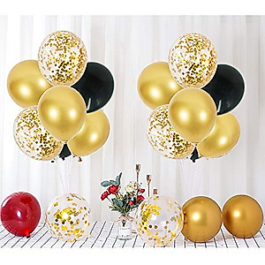 TONIFUL 2 Set Table Centerpiece Balloons Stand Kit Include 16 Black Gold Latex Confetti Balloons for Birthday Baby Shower Wedding Graduation Anniversary Halloween Table Party Decorations