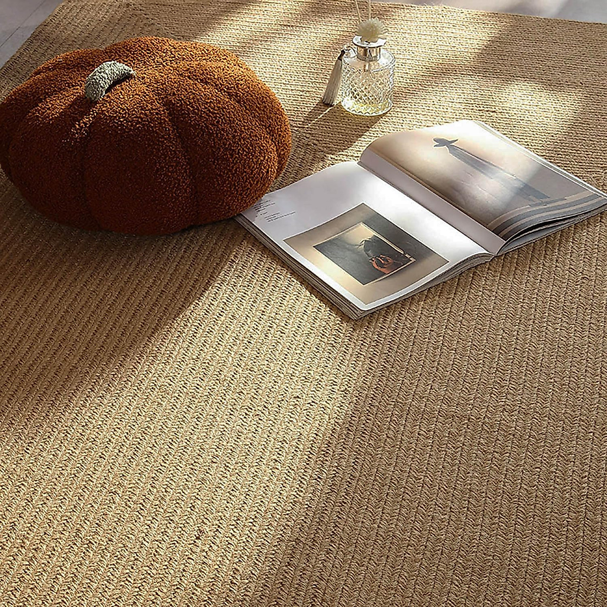 4x6 Foot No Shed Jute Rug Natural Fiber Reversible Collection Chunky Jute Area Rugs Handmade Bamboo Entryway Rug for High Traffic Areas in Living Room, Bedroom Kitchen Outdoor