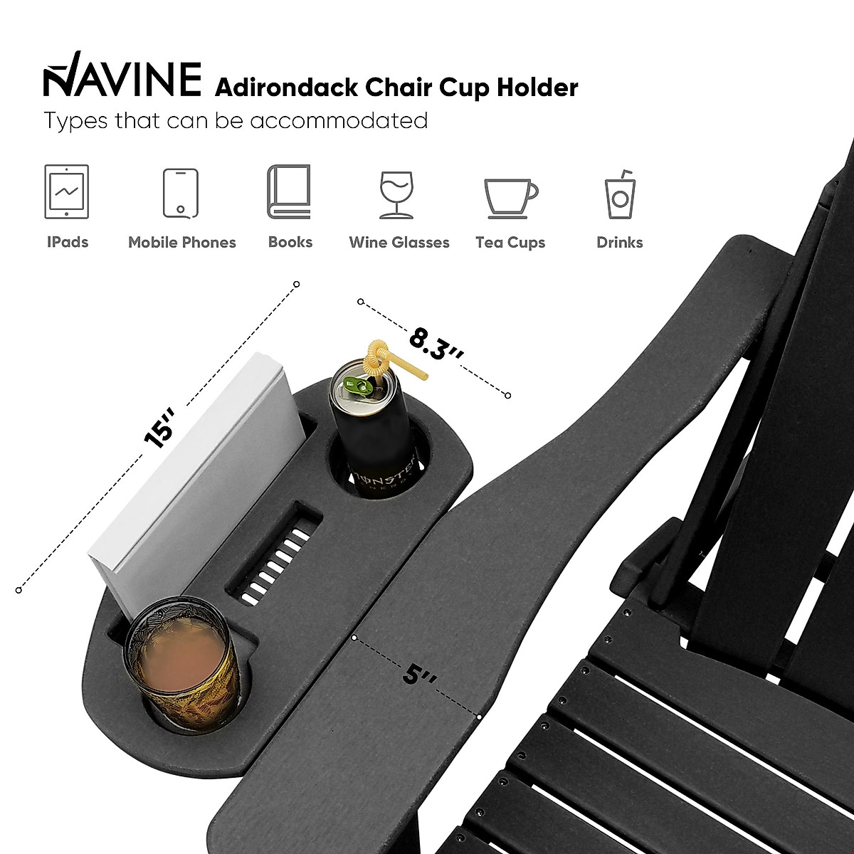 NAVINE Adirondack Chair Set of 4, HDPE Folding Adirondack Chair with Multifunctional Cup Holder, Weather Resistant Fire Pit Chair for porches, patios, poolsides, Decks.