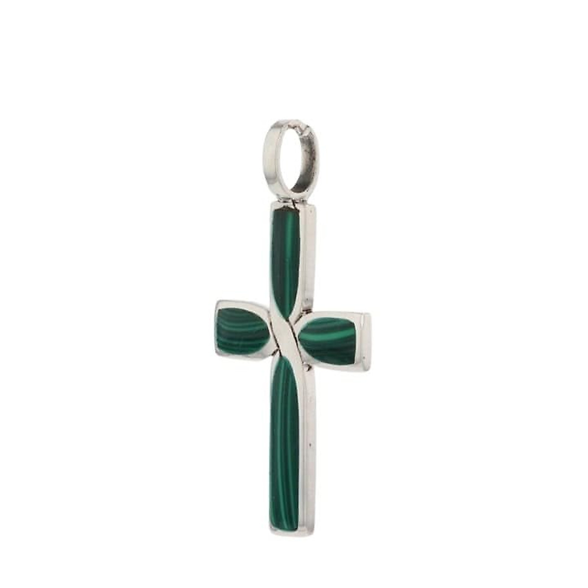 Jewelry Trends Sterling Silver Cross Pendant with Green Created Malachite Stone