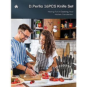 Knife Set, D.Perlla 16 Pieces Black Kitchen Knife Set with Acrylic Stand, High Carbon Stainless Steel, BO Oxidation Knife Block Set, No Rust, Non Slip Handle, Sharp Knife