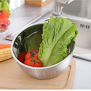GREATLINK Stainless Steel Colander Rice Washing Bowl - 4 in 1 Washing Bowl Kitchen Colander Strainer Fine Mesh Strainer for Washing Vegetables, Fruit, Beans & Pasta, Microporous Colander Washing Bowl