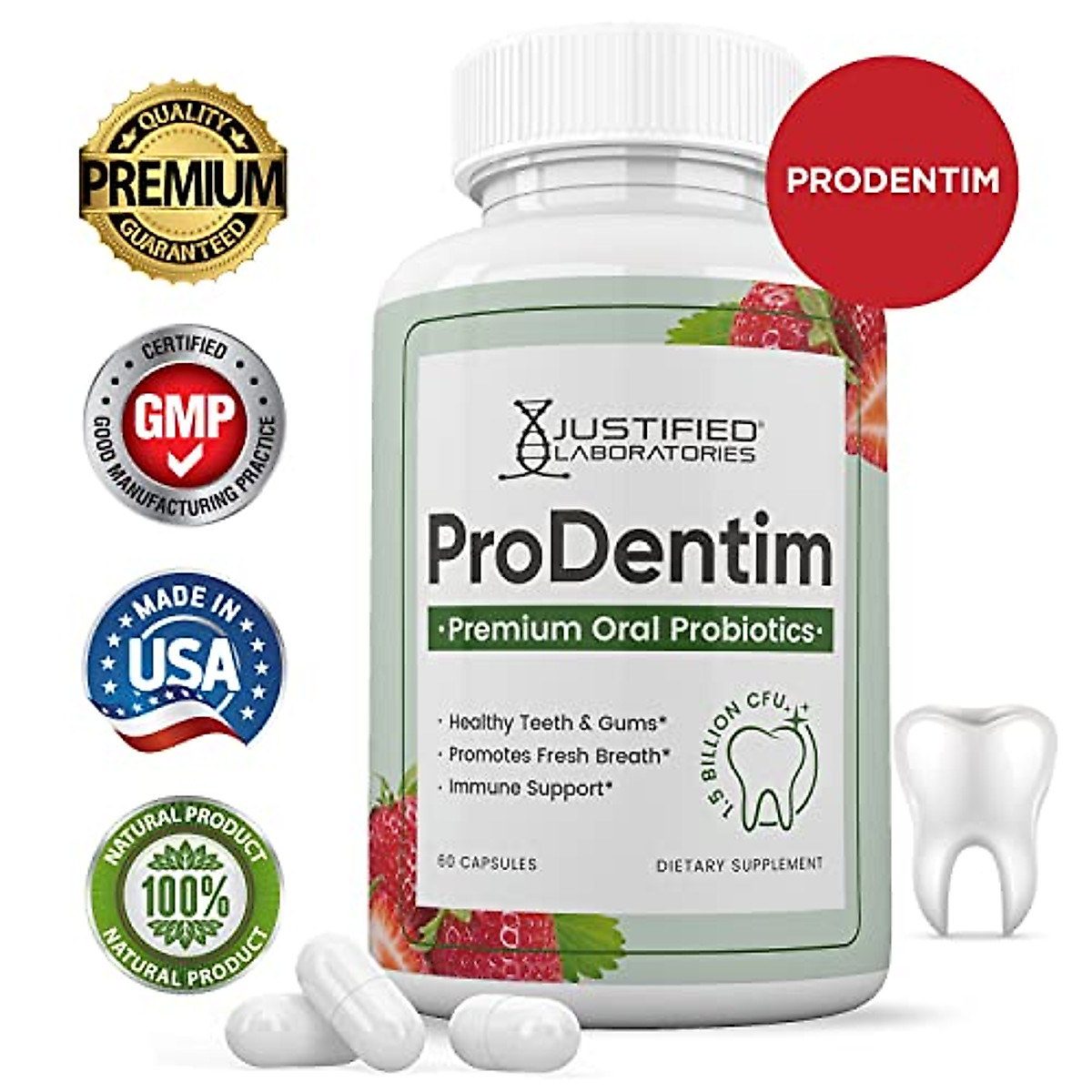 Prodentim 1.5 Billion CFU Oral Probiotic Supports Strong Healthy Gums Teeth Bad Breath 60 Capsules
