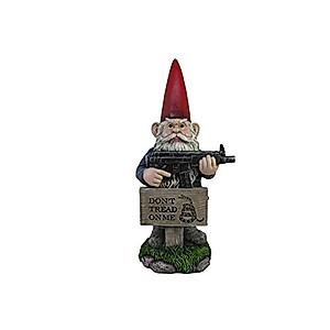 DWK "Fair Warning Don't Tread on Me Outdoor Garden Gnome Holding a Gun Statue | Garden Statues and Yard Art | Front Porch Decoration | Patio Decor for Your Home - 16"
