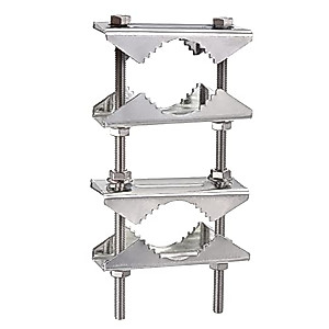 BINGFU Double Antenna Mount Fixed Bracket Kit V Jaw Block Anti-Rust Mast Clamp for Outdoor TV Antenna CB Ham Radio Antennas Satellite Dish 4G WiFi Antennae Patio Umbrella Holder Flag Pole (2 Pack)