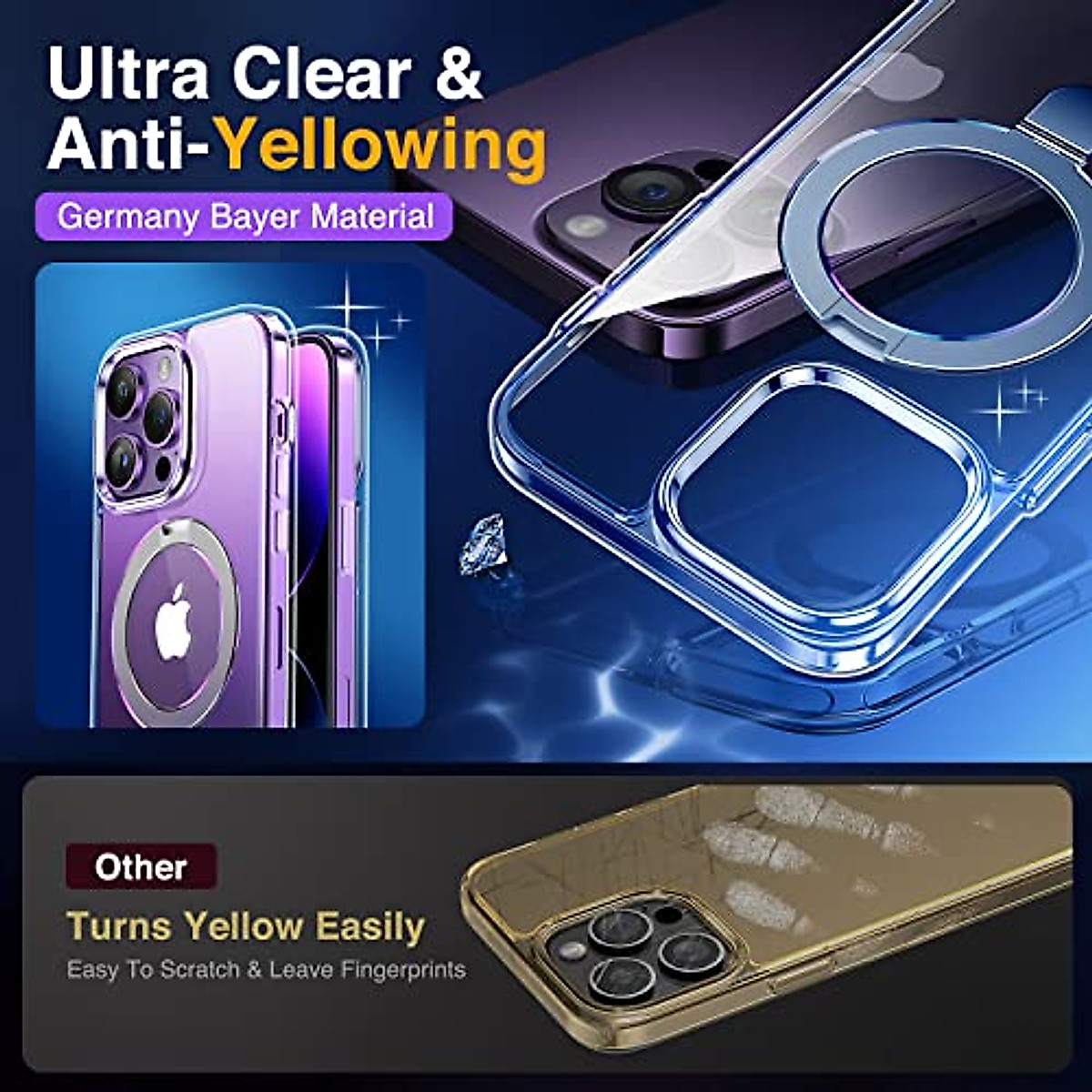 VANMASS Latest Upgraded for iPhone 14 Pro Max Phone Case MagSafe with Stand - Anti-Yellowing - Ultra Clear, Non-Slip, Drop Protection & Shockproof Phone Case for iPhone 14 Pro Max (ONLY) - Clear