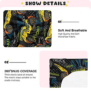 Truck Car Trace of Tire Baby Crib Sheets - Fitted Crib Sheet, Boys & Girls Cotton Crib Sheet for Standard Crib and Toddler Mattresses - S