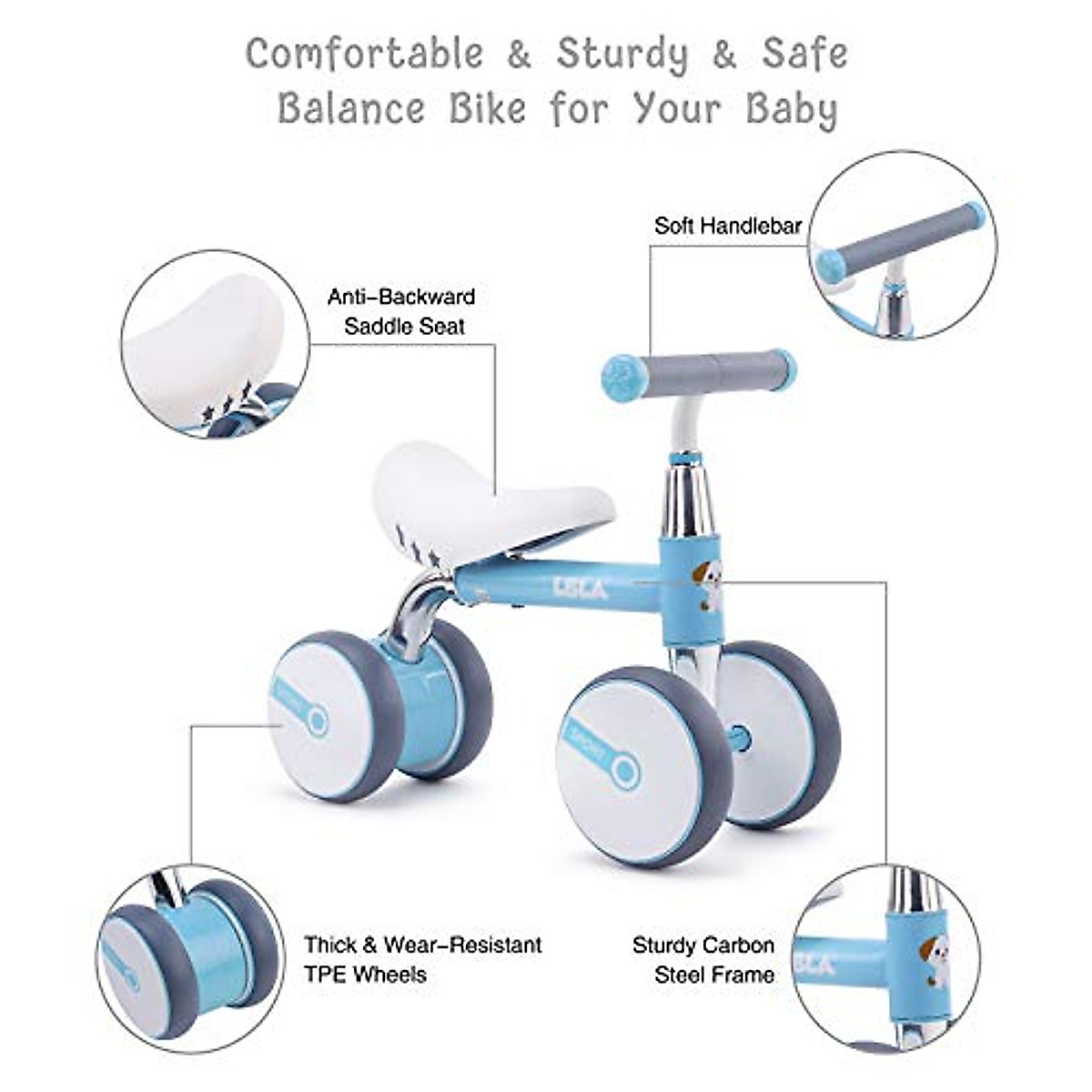 Baby Balance Bike Riding Toys for Toddler Baby Balance Bike Walker 4 Wheels No Pedal Bicycle to Exercise Standing and Running Birthday Gift for 18-36 Months Boys Girls (Blue)